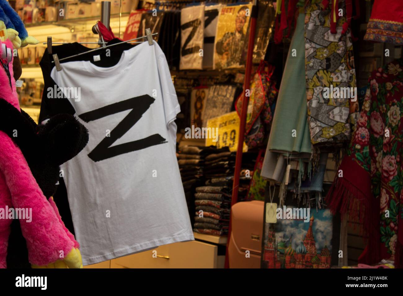 A T-shirt with the symbol “Z” on it is being sold in a souvenir shop in ...