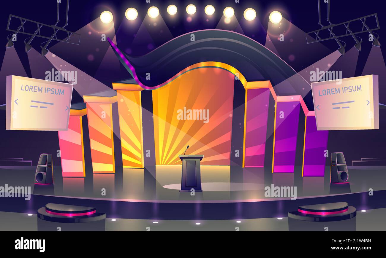 Conference hall, stage for presentation, empty scene interior with ...