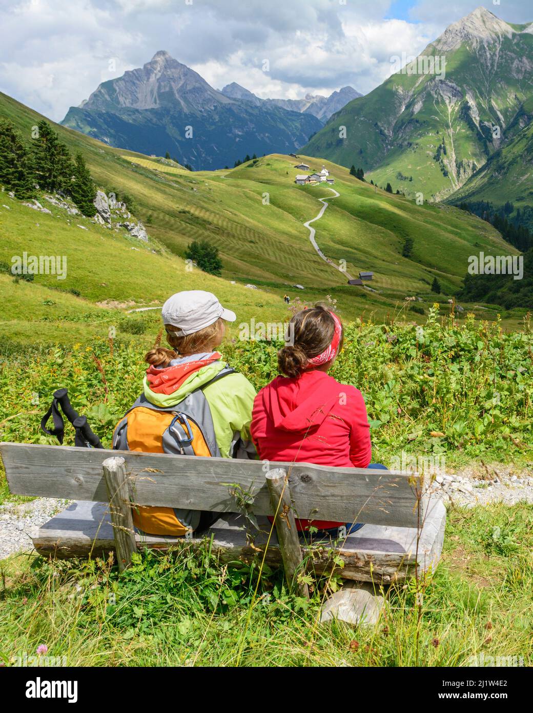 Hiking with the kids in western austrian mountains near Lech Stock ...
