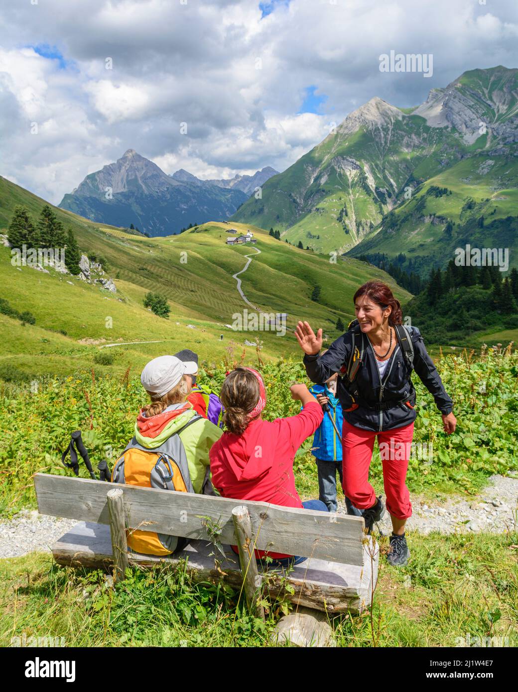 Hiking with the kids in western austrian mountains near Lech Stock ...