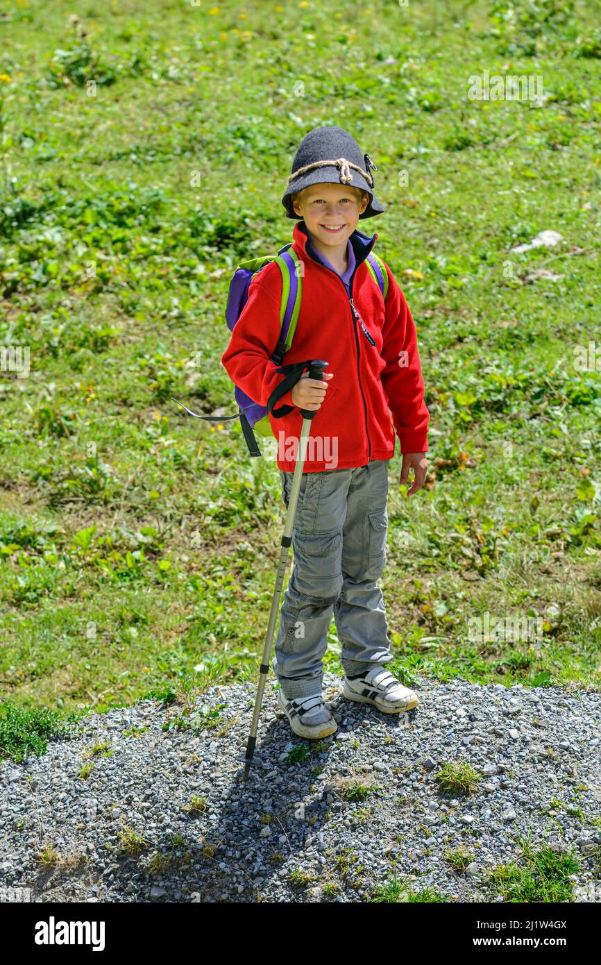 Young boy hiking in the alpine region around Warth /Arlberg Stock Photo ...