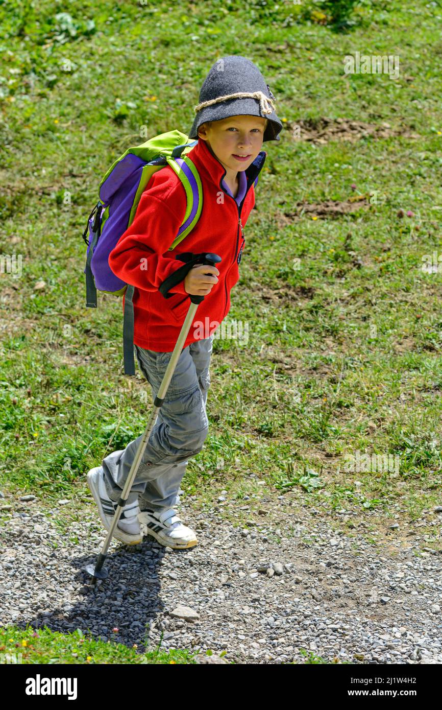 Young boy hiking in the alpine region around Warth /Arlberg Stock Photo ...