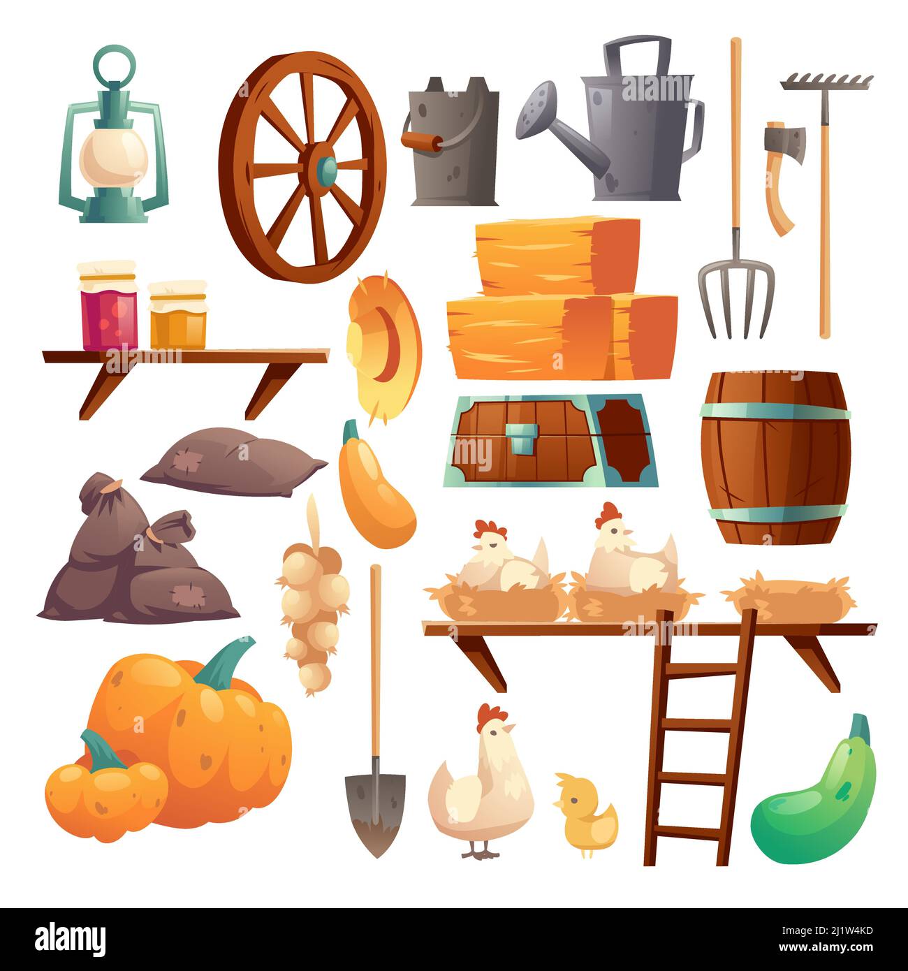 Set of barn stuff, chicken and chicks. Farm things wooden wheel ...