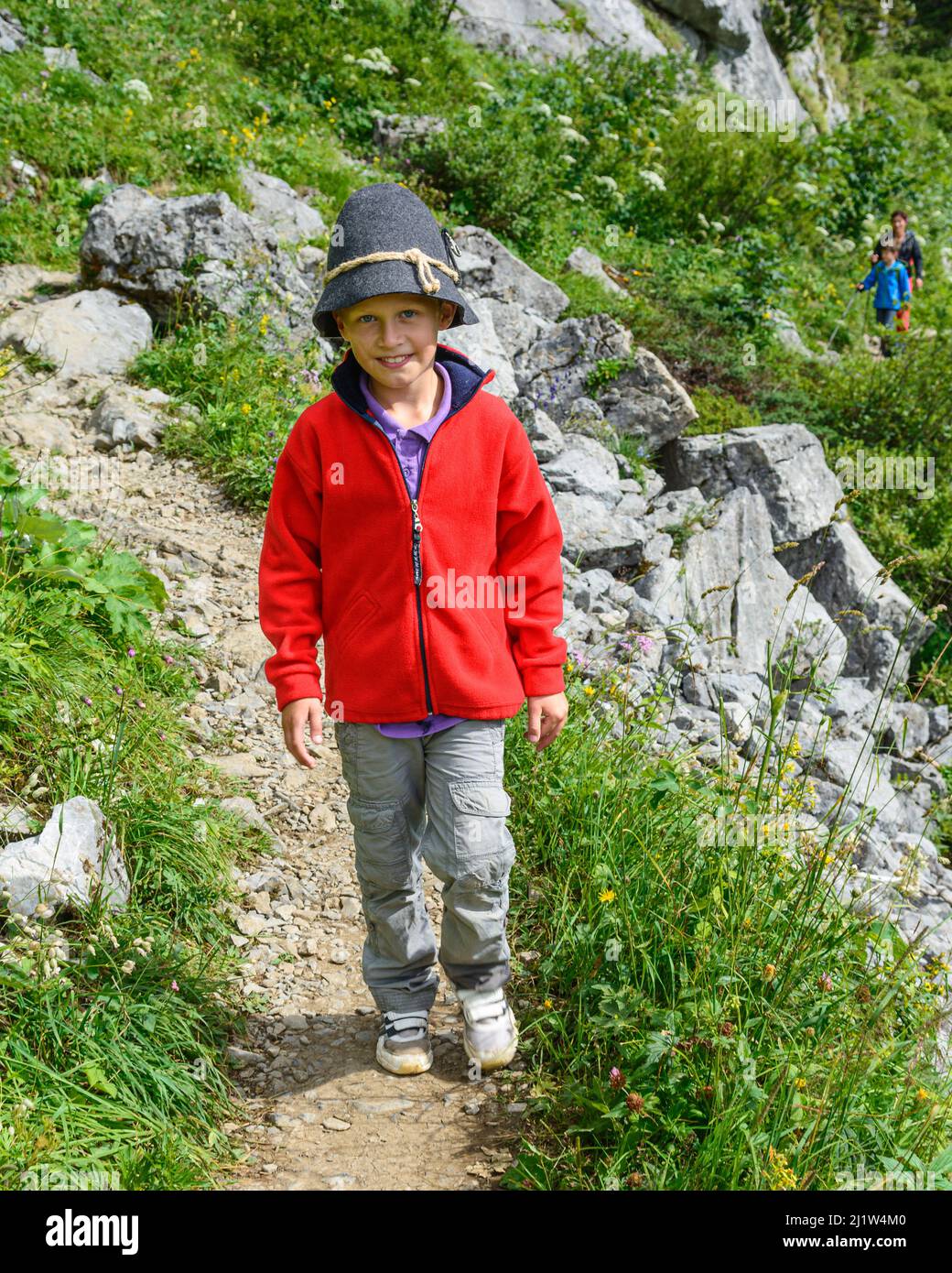 Young boy hiking in the alpine region around Warth /Arlberg Stock Photo ...