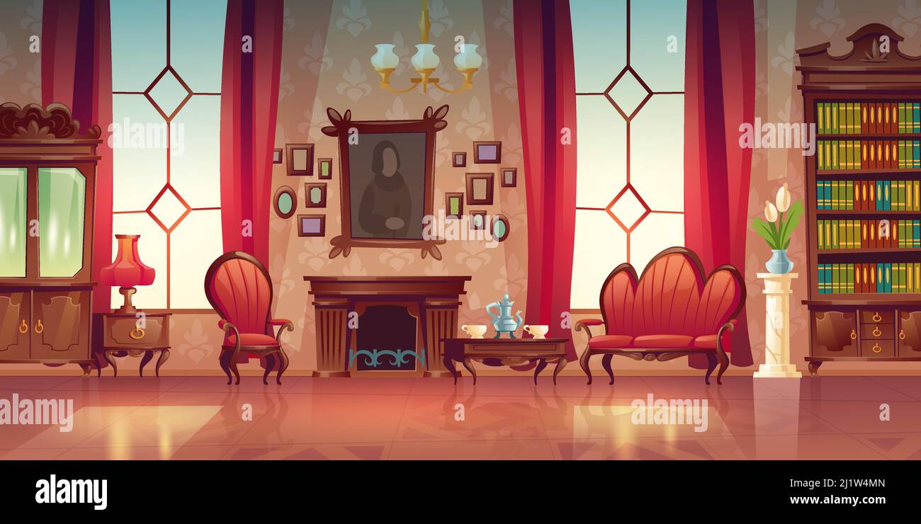 Living room interior in classic victorian style with sofa, armchair ...