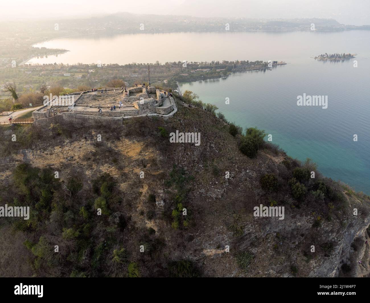 Lake Garda, Italy. Aerial drone photography. View of rocca di manerba ...