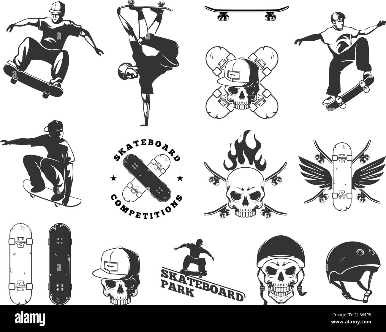 Skateboard emblems. Extreme sport riders on skateboards symbols and ...