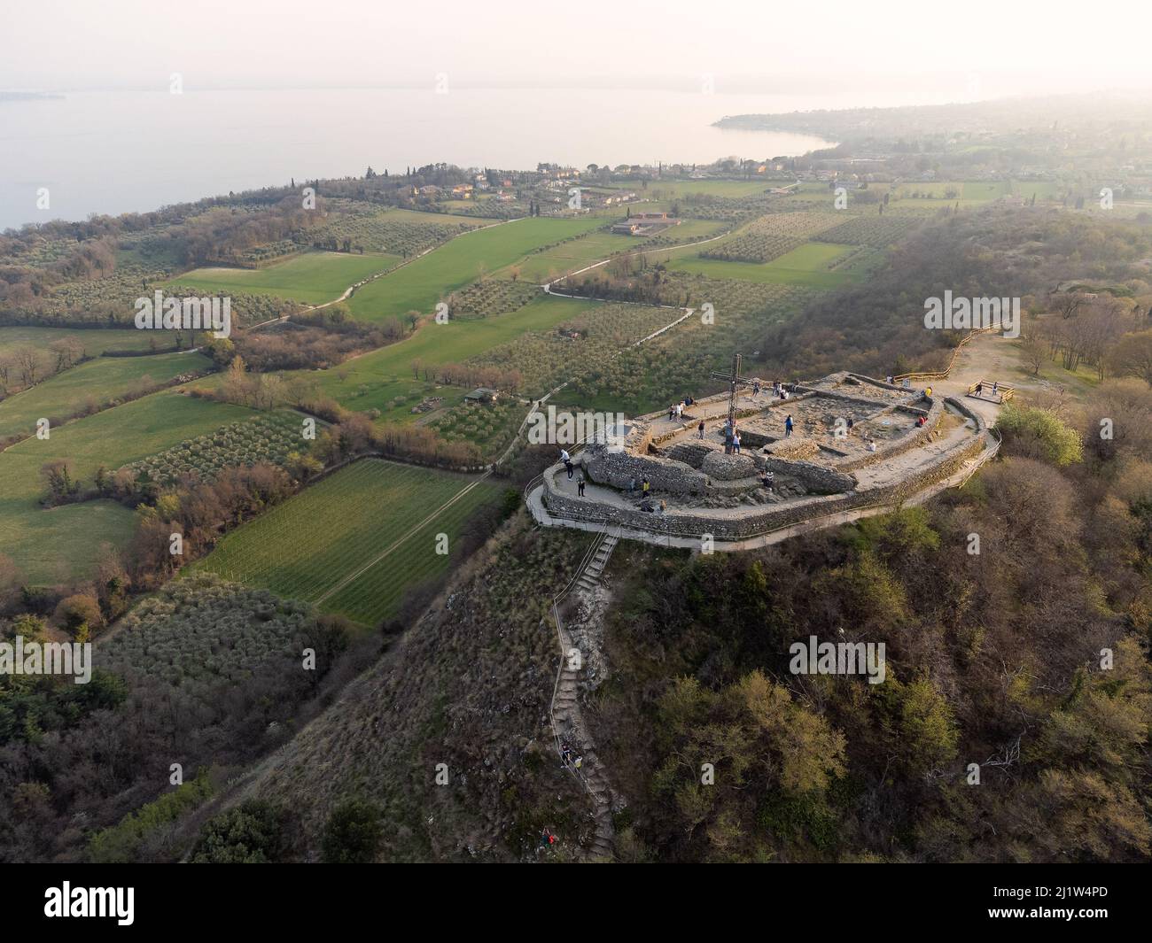 Lake Garda, Italy. Aerial drone photography. View of rocca di manerba ...