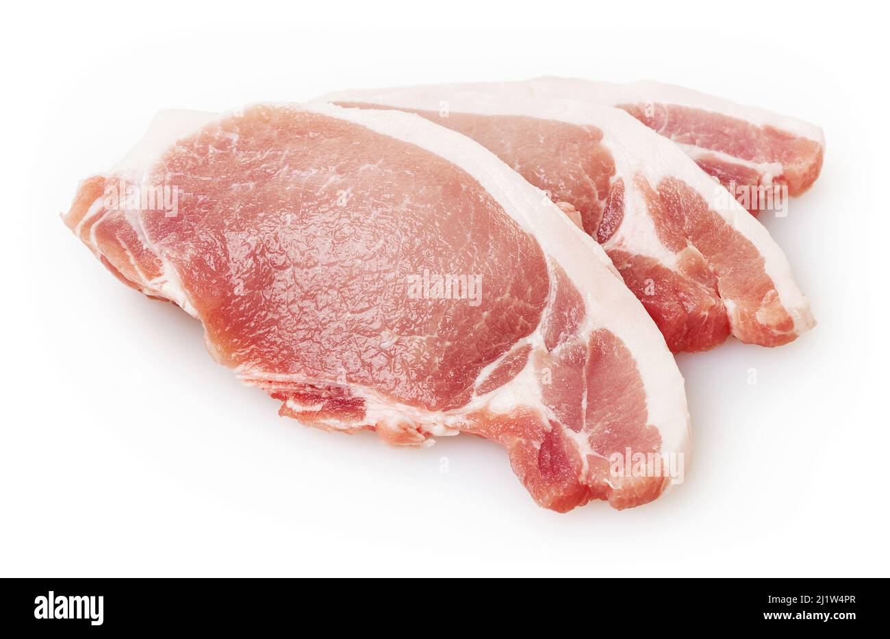 Three piece of raw pork meat isolated on white background with clipping ...