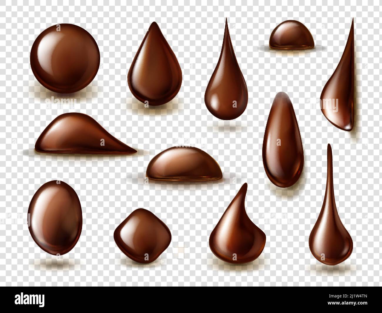 Drops of liquid chocolate isolated on transparent background. Vector ...