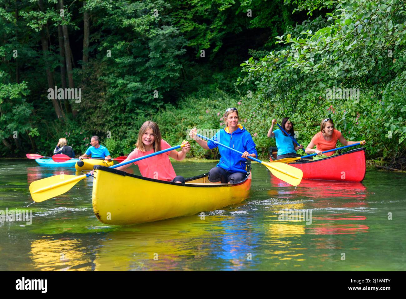Group of people paddling on river in middle franconia Stock Photo - Alamy