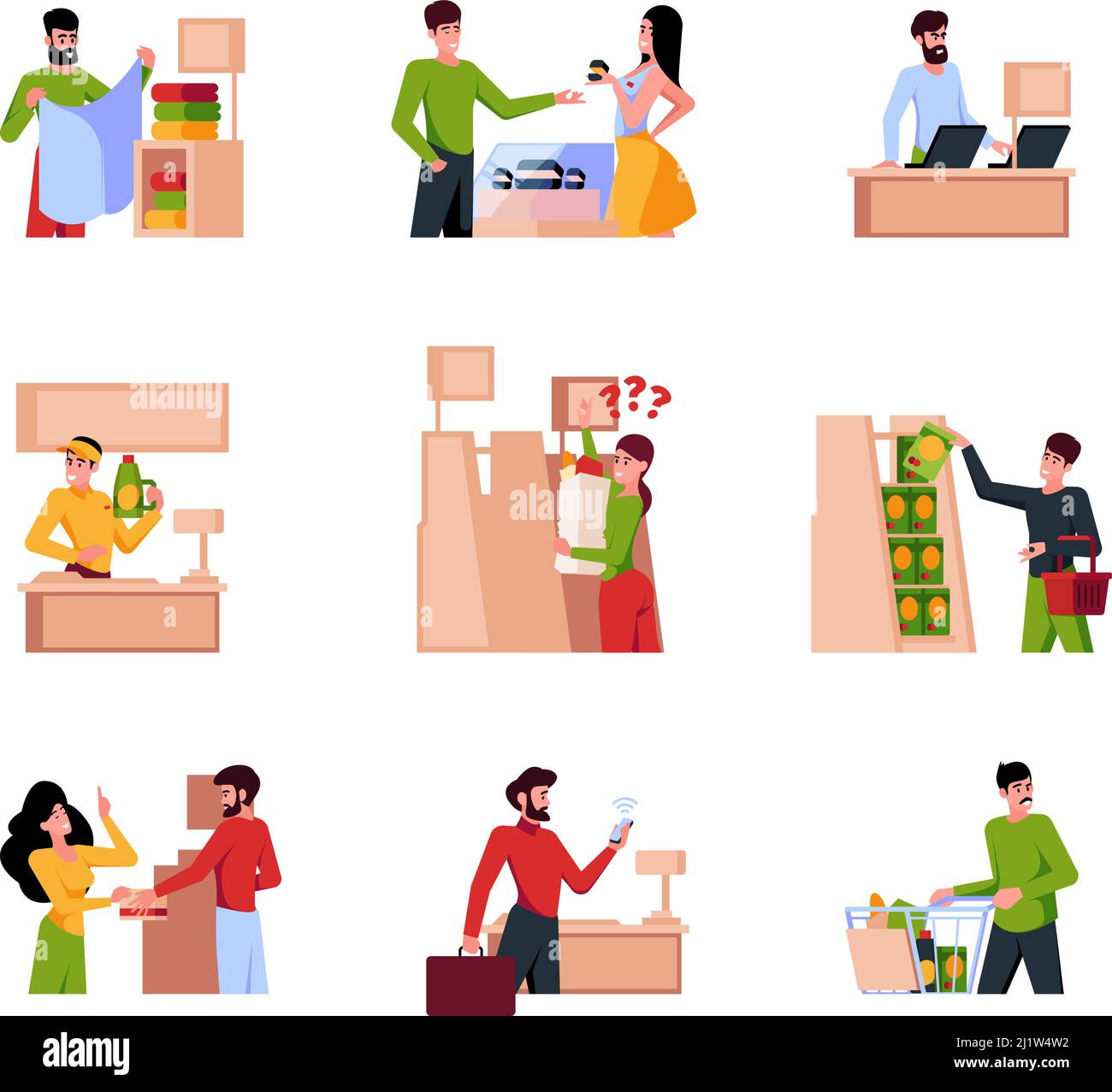 Retailers people. Happy characters in market making purchase with debit ...