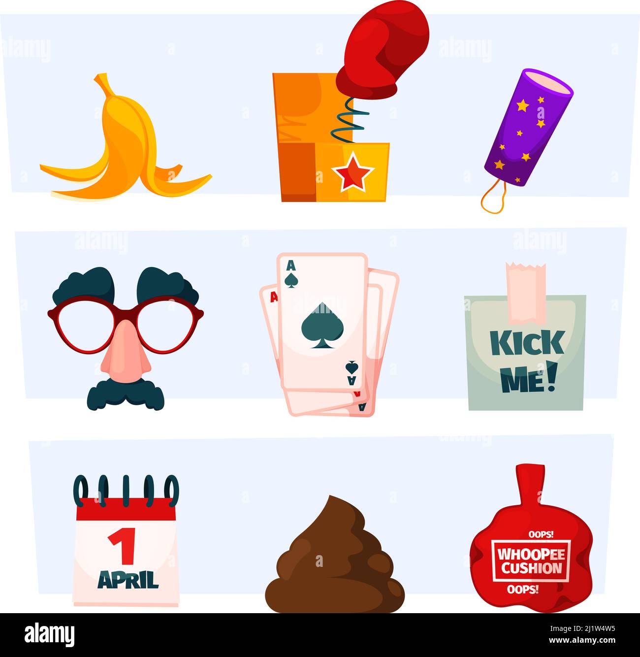 1 april. Symbols of fools day joke glasses present boxes smile mood ...