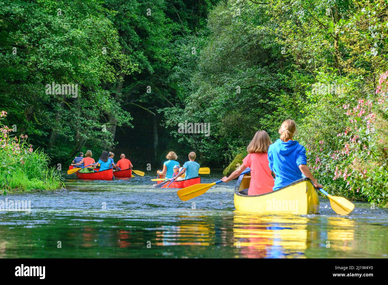 Group of people paddling on river in middle franconia Stock Photo - Alamy