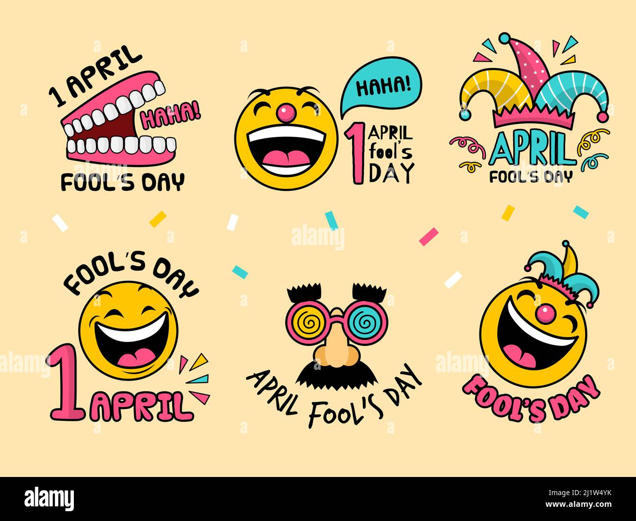 Fools day emblem. 1 april celebration event badges or labels recent ...