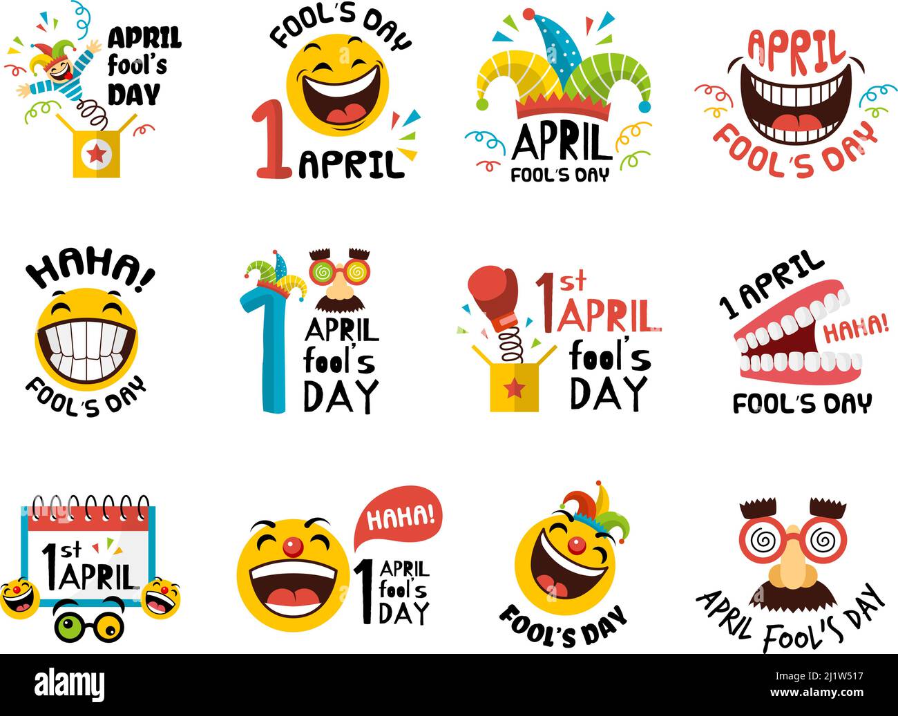 1 april symbols. Fools day emblems and logos with place for text recent ...