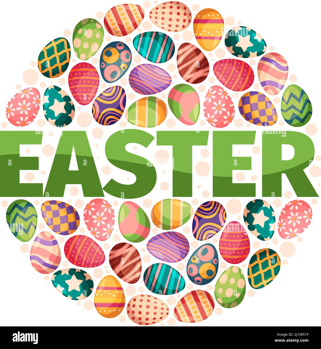 Easter background. Circle round decoration template with colored eggs ...