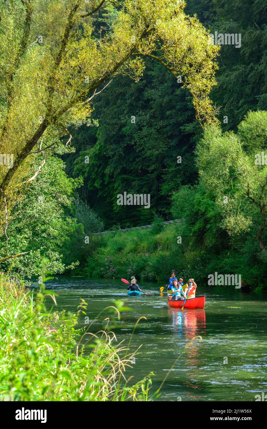 Group of people paddling on river in middle franconia Stock Photo - Alamy