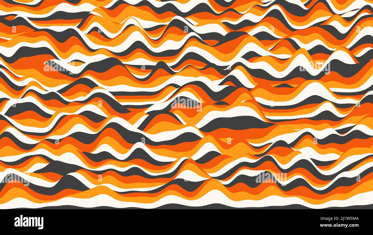 Retro orange stripes distorted backdrop. Procedural vintage ripple ...