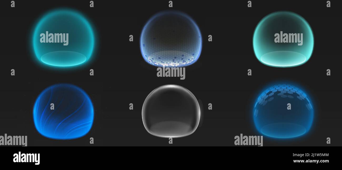 Force shield bubbles, various energy glowing spheres or defense dome ...