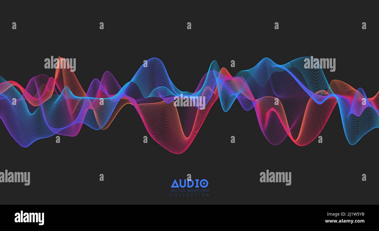 3d audio soundwave. Colorful music pulse oscillation. Glowing impulse ...