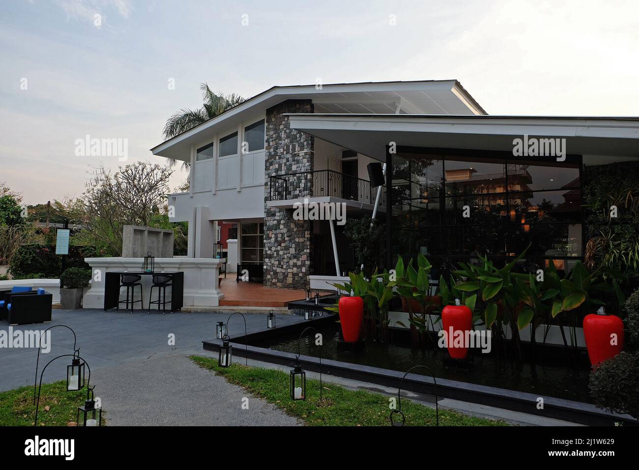 Exterior natural pathway design and green garden park decoration of ...