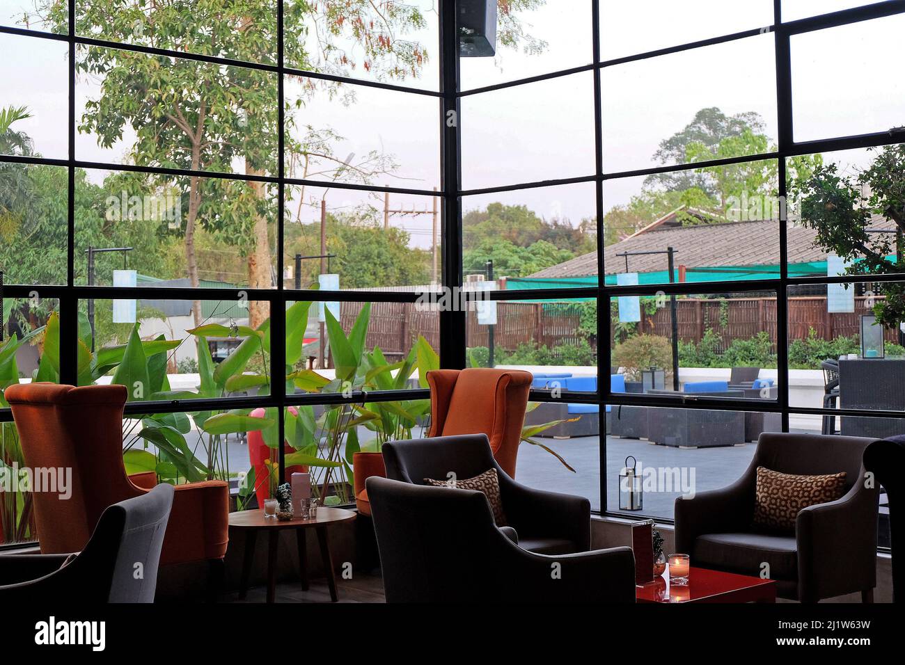 Interior design and decoration of lobby space area at luxury resort ...