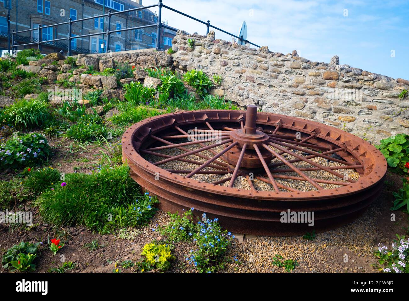 Fossil garden in late autumn with the original winding wheel from the ...