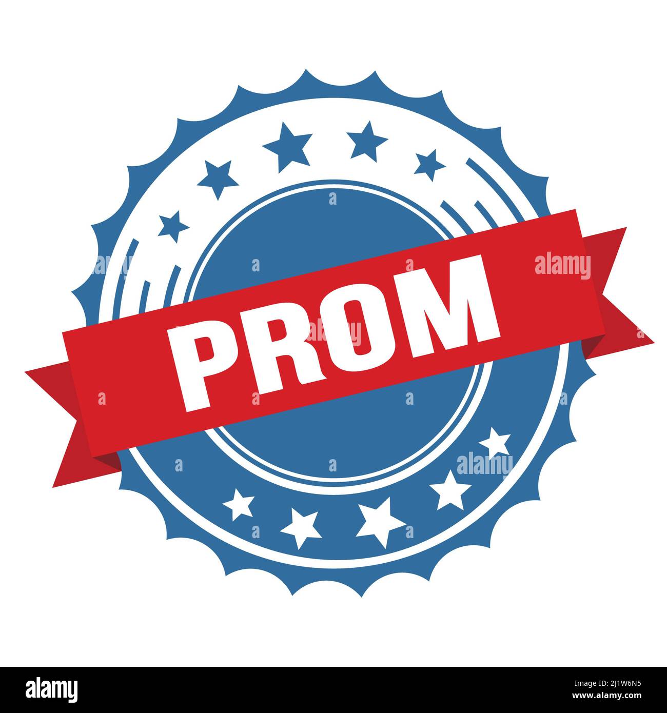 PROM text on red blue ribbon badge stamp Stock Photo - Alamy