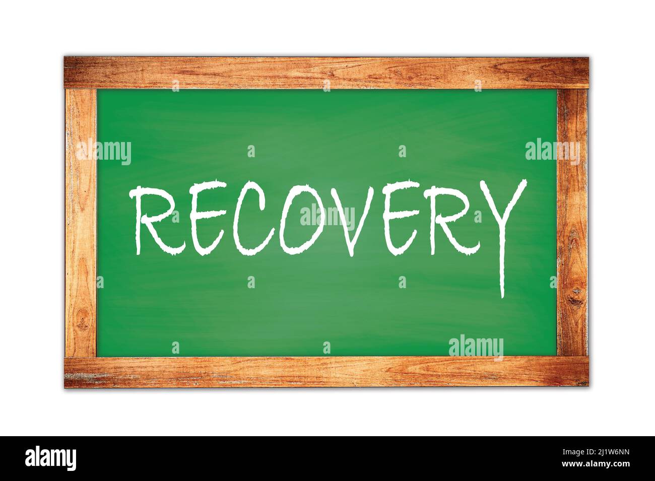 RECOVERY text written on green wooden frame school blackboard Stock ...