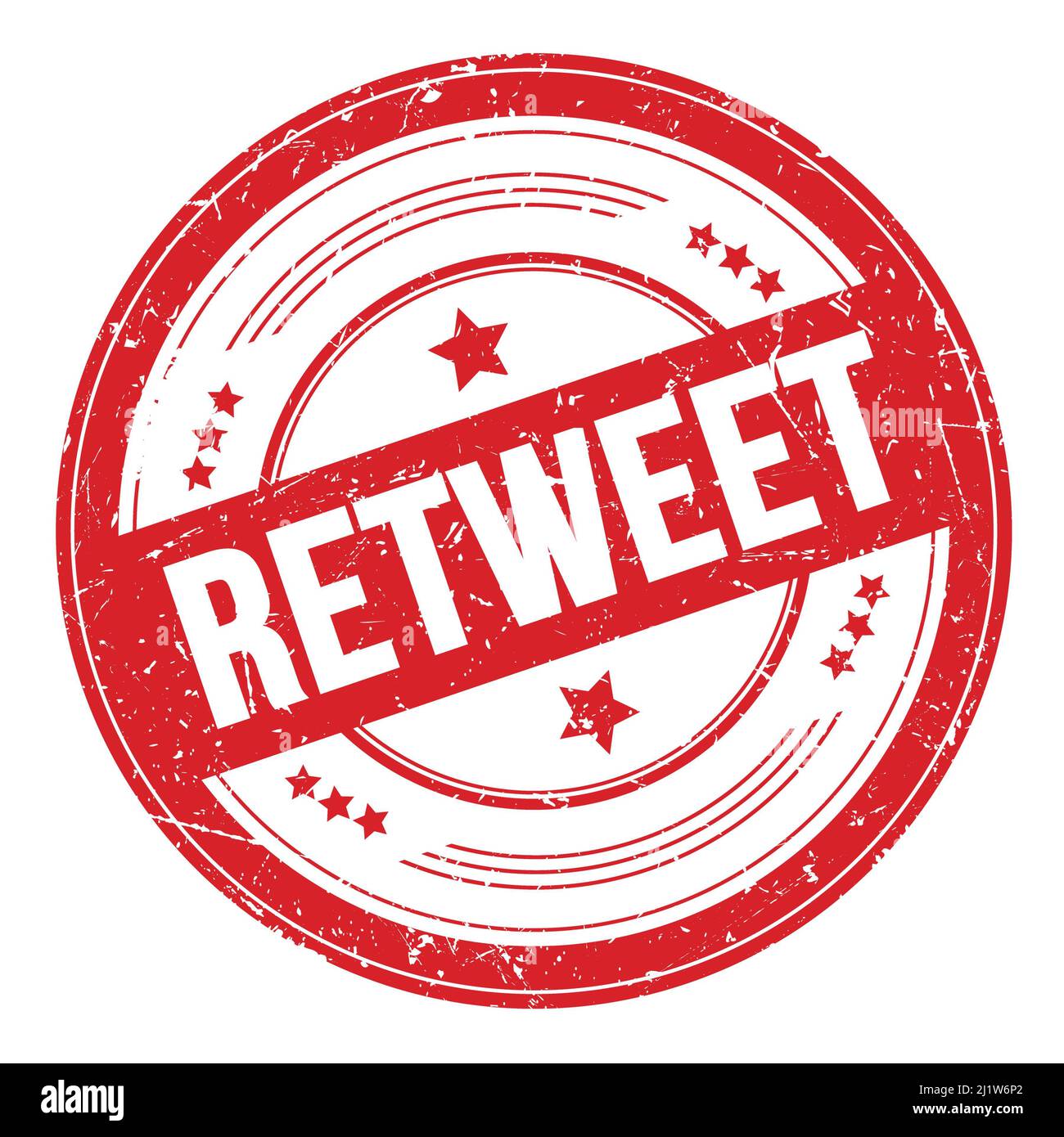 RETWEET text on red round grungy texture stamp Stock Photo - Alamy