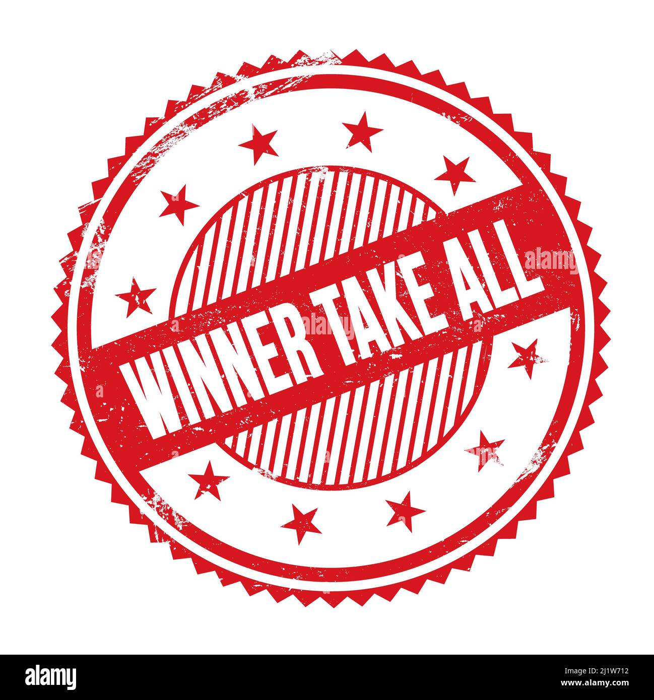WINNER TAKE ALL text written on red grungy zig zag borders round stamp ...