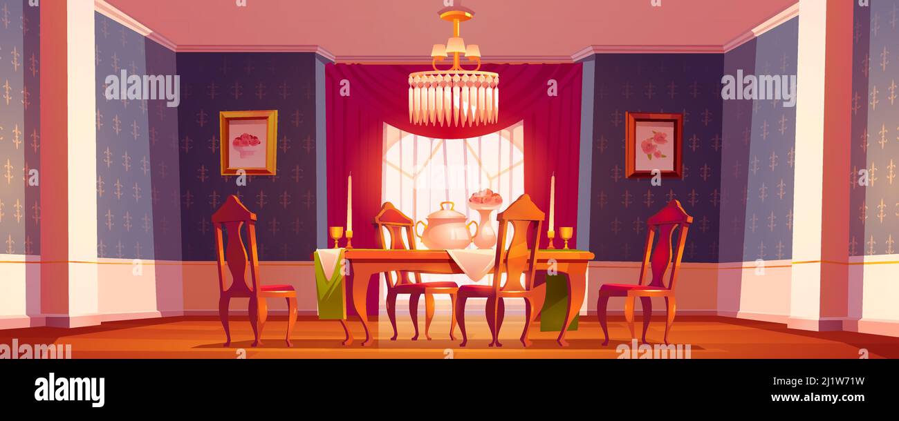 Dining room interior in classic victorian style with feast table ...