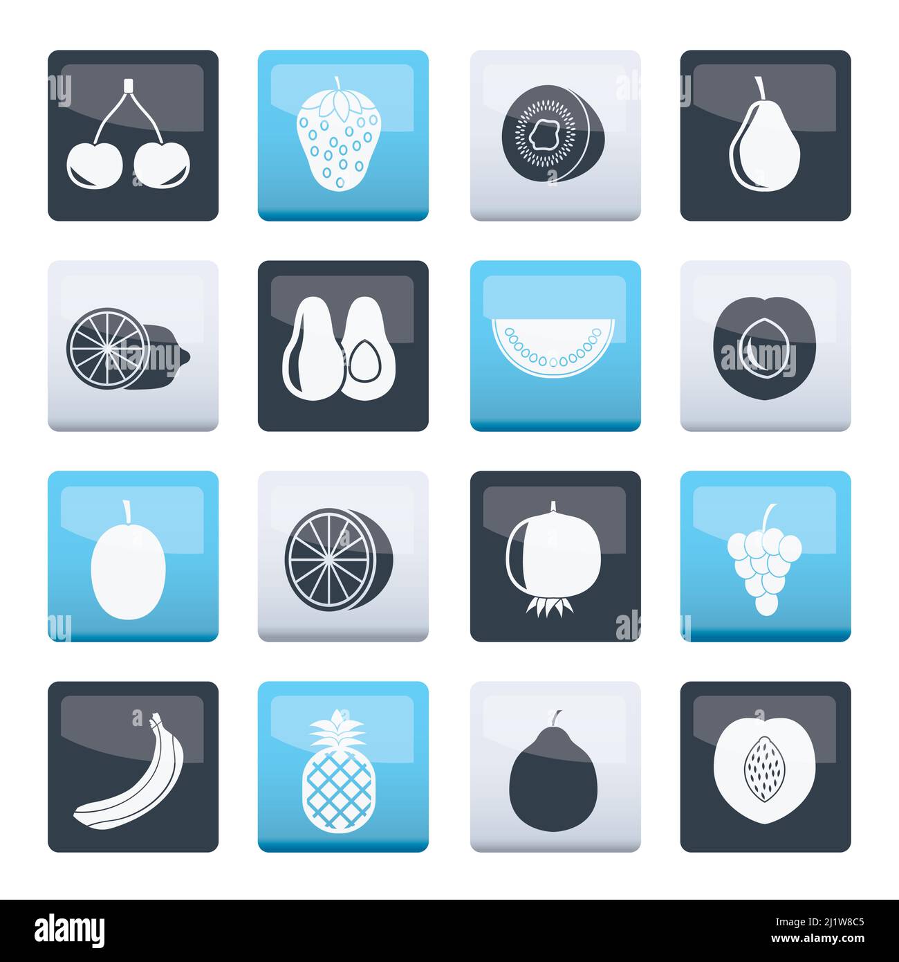 Different kind of fruit and icons over color background - vector icon ...