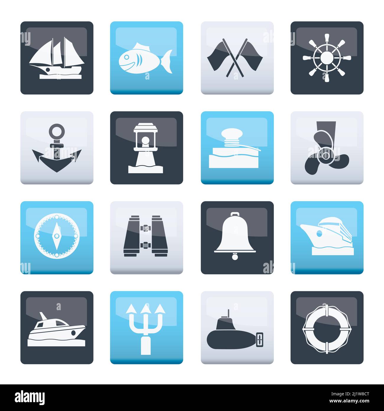 Marine, sea and nautical icons over color background - vector icon set ...