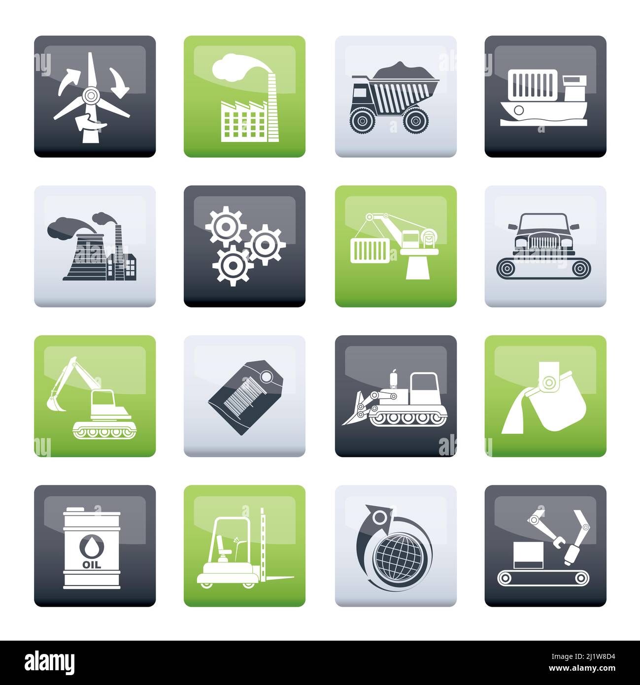 Different kind of business and industry icons over color background ...