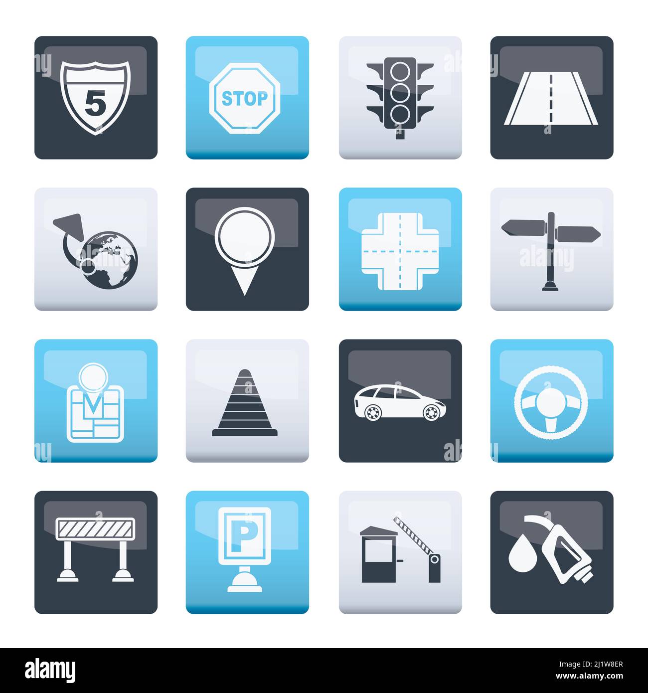 Traffic, road and travel icons over color background - vector icon set ...