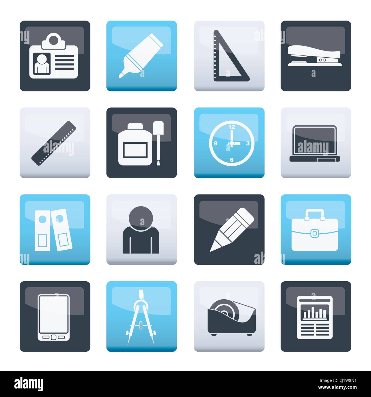 Business and office objects icons over color background - vector icon ...