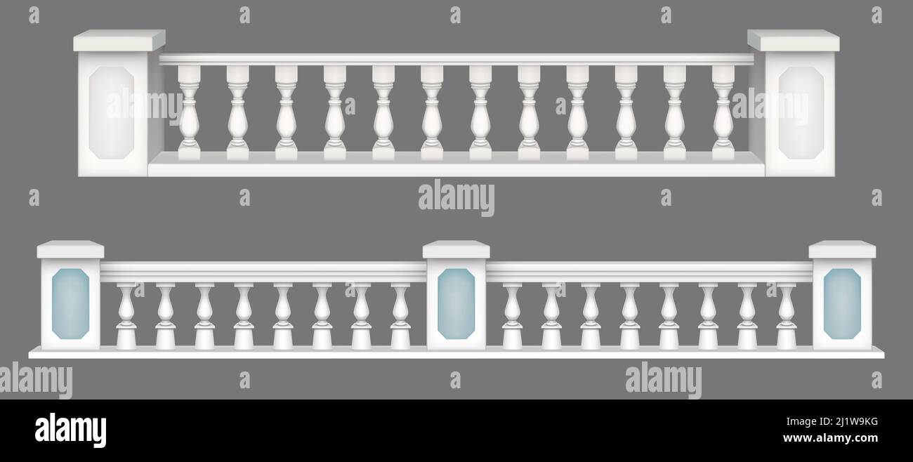 Marble balustrade, white balcony railing or handrails. Banister or ...