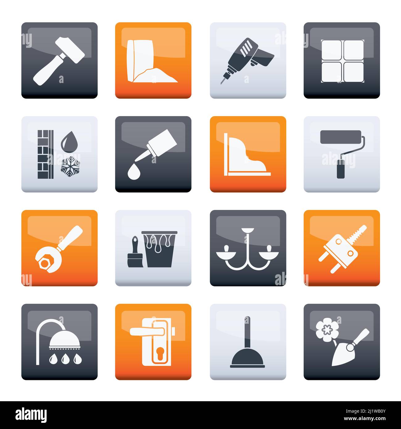 Construction and building equipment Icons over color background ...