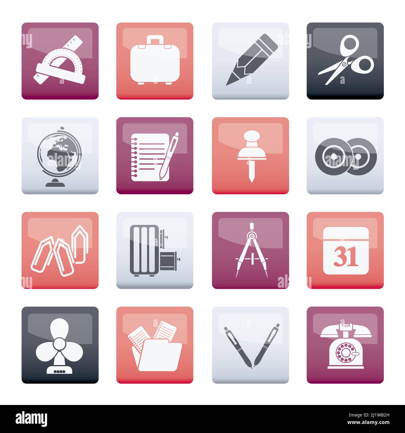Business and office objects icons over color background - vector icon ...