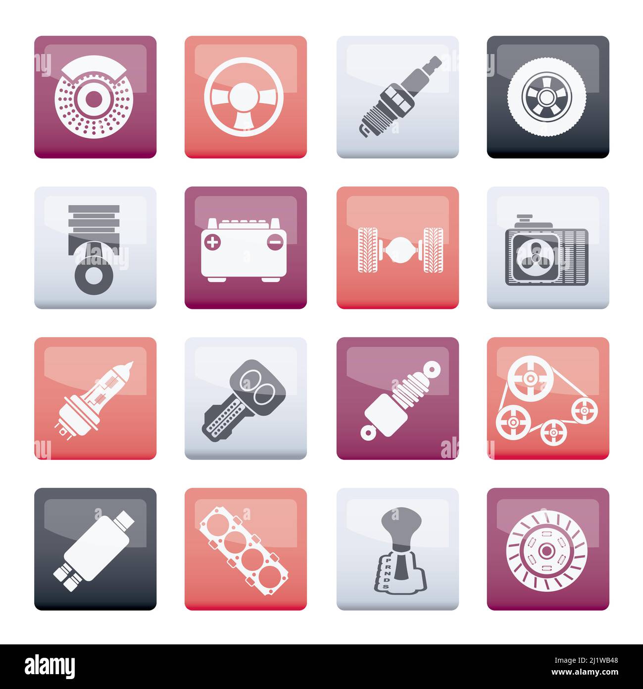 Different kind of car parts icons over color background - vector icon ...