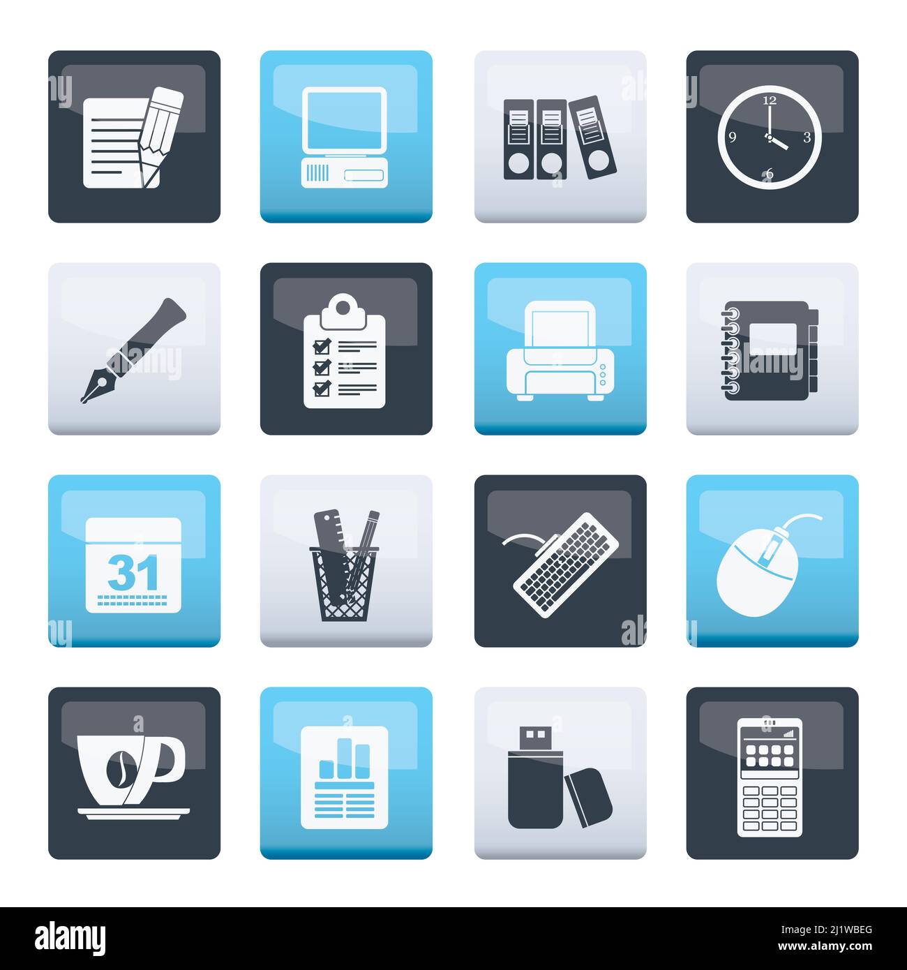 Business and office equipment icons over color background - vector icon ...