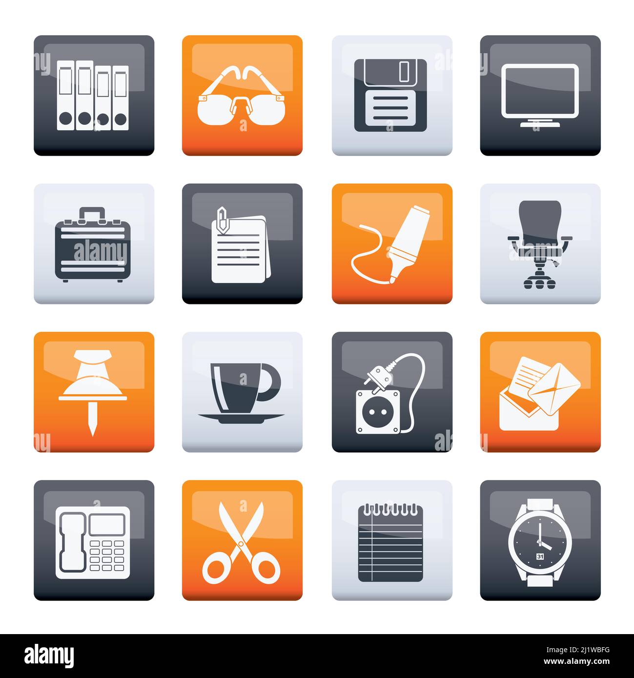 Business and office objects icons over color background - vector icon ...