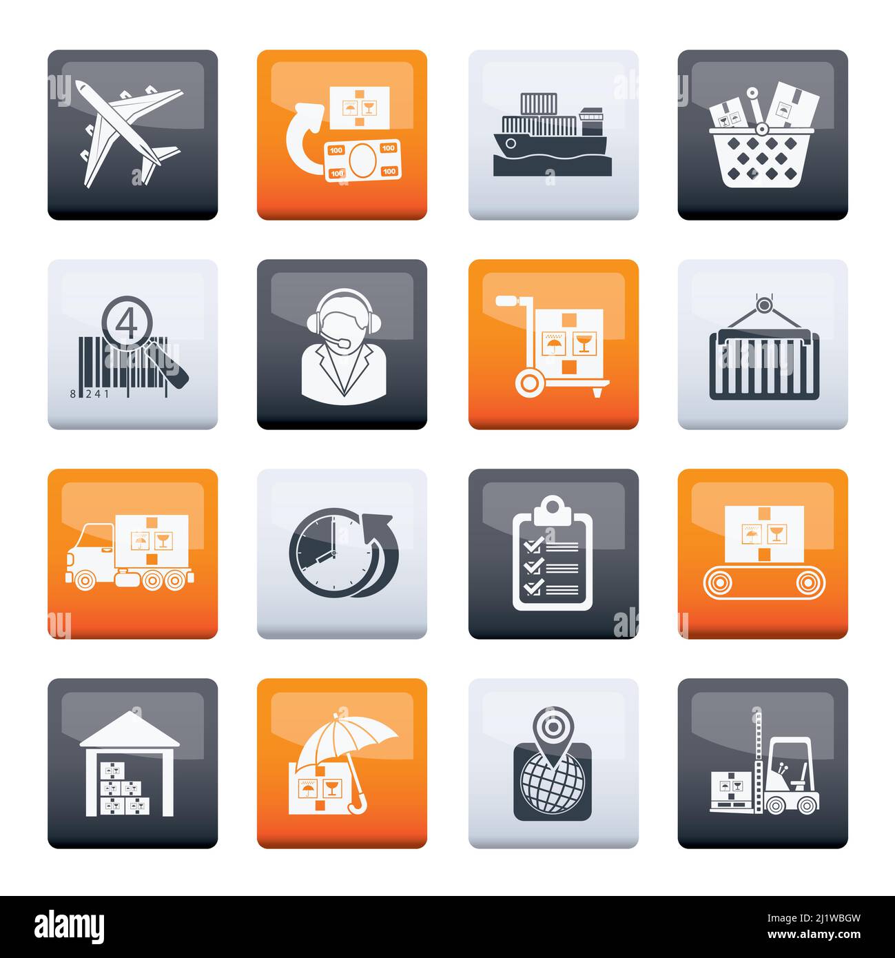 Cargo, logistic and shipping icons over color background - vector icon ...