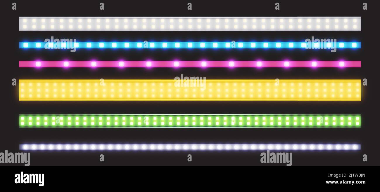 Led strips with neon glow effect isolated on transparent background ...