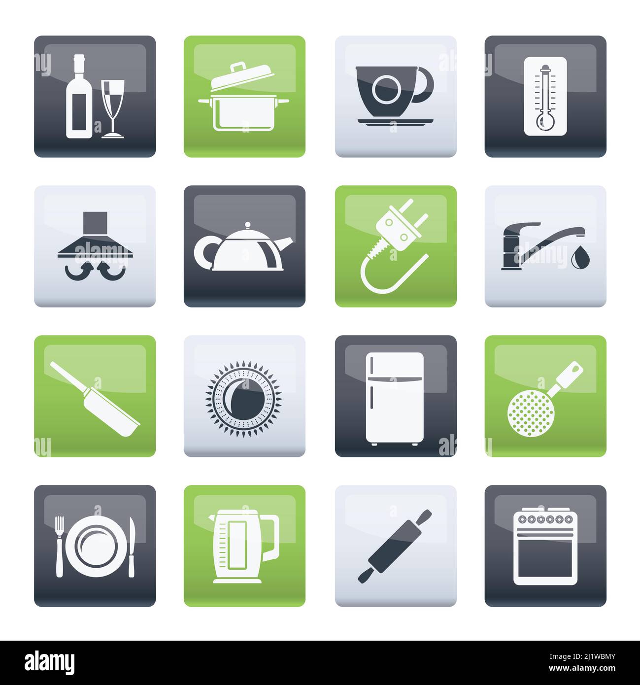 kitchen objects and accessories icons over color background- vector ...