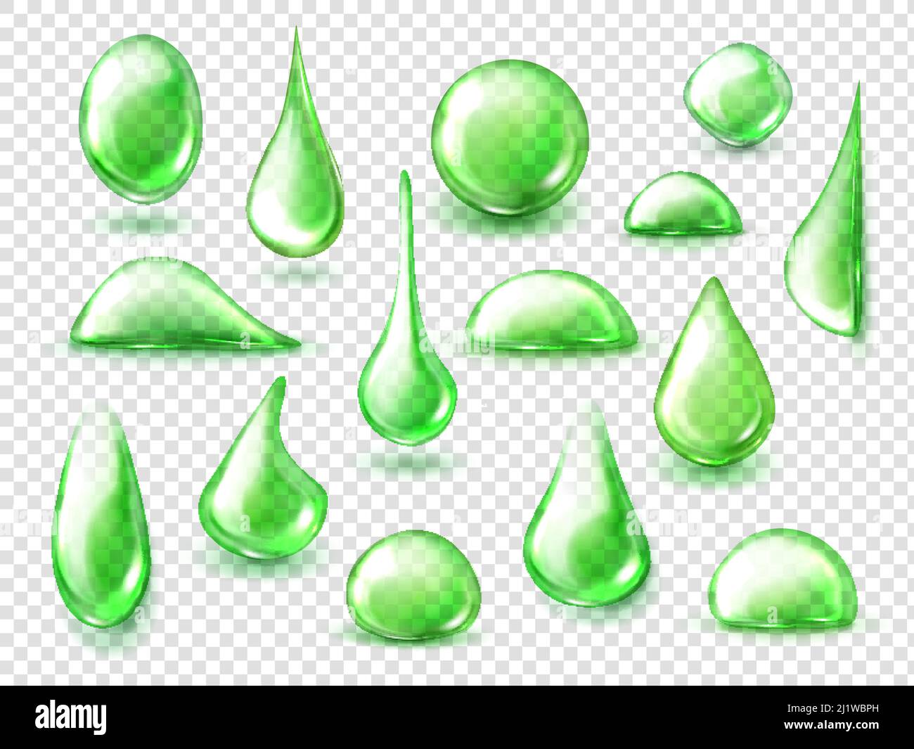 Green drops of water, lime juice, herbal tea or slime liquid drips ...
