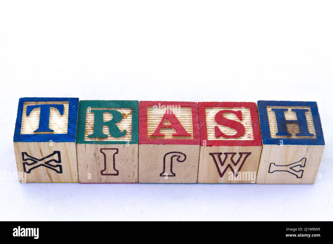 The term TRASH visually displayed on a clear background with copy space ...