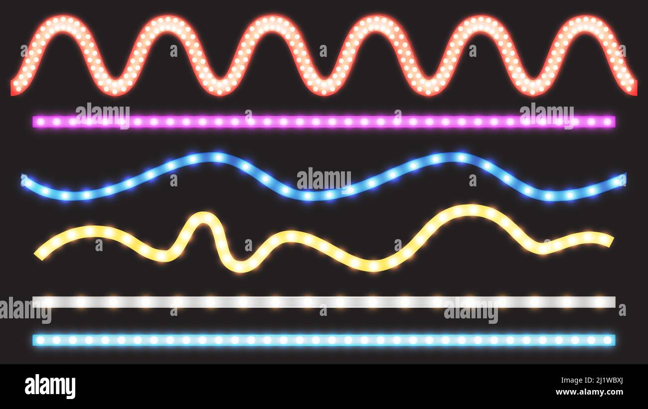 Led strips with neon light effect isolated on transparent background ...